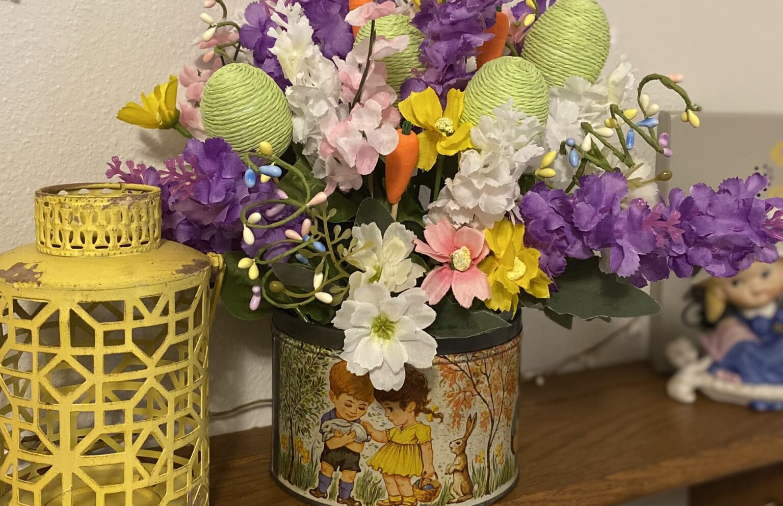 Make an Easter Arrangement in a Vintage Tin: AKA Grandma's Button Box ...